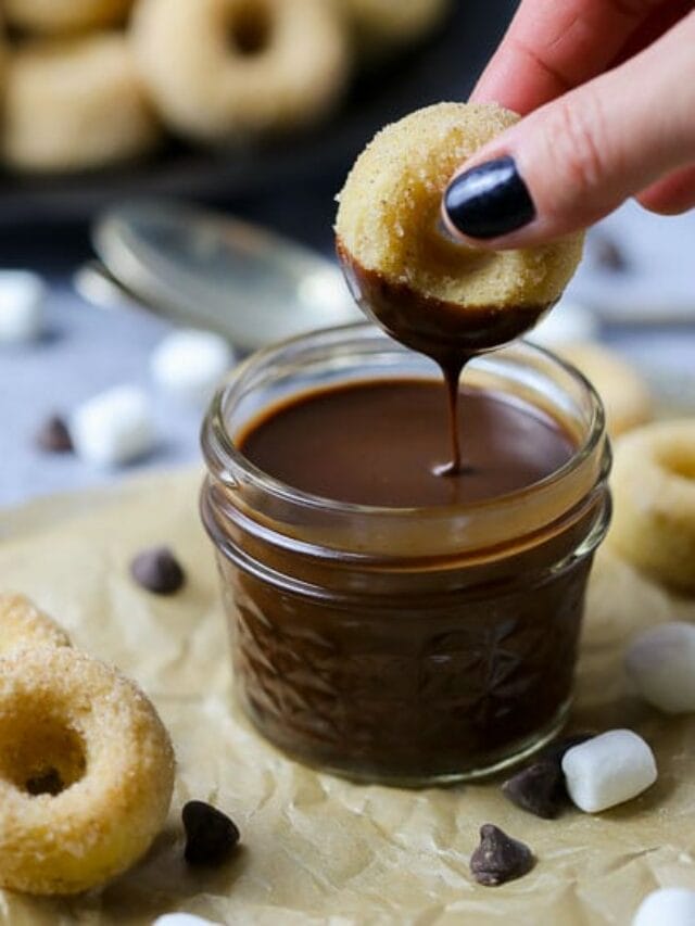 Easy Baked Cinnamon Mini Donuts with Chocolate Sauce Story - What ...